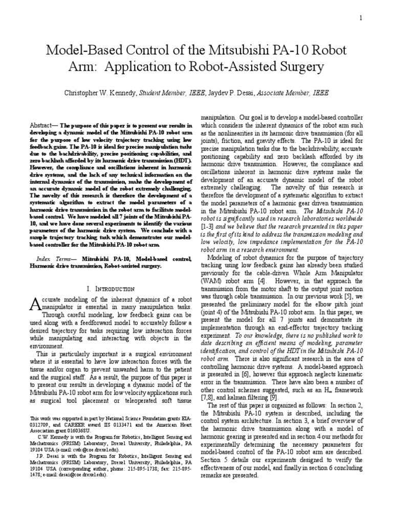 Model-Based Control of The Mitsubishi PA-10 Robot Arm: Application To ...