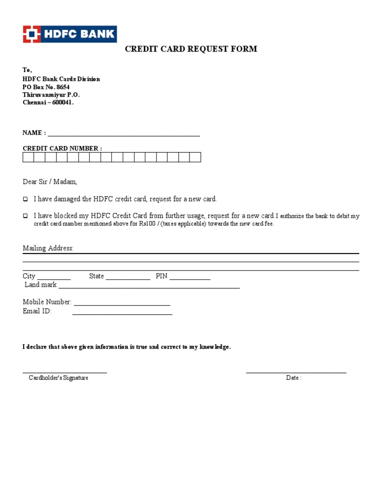 HDFC Credit Card Replacement Form | PDF