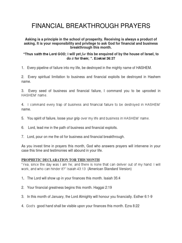 Financial Breakthrough Prayers | PDF