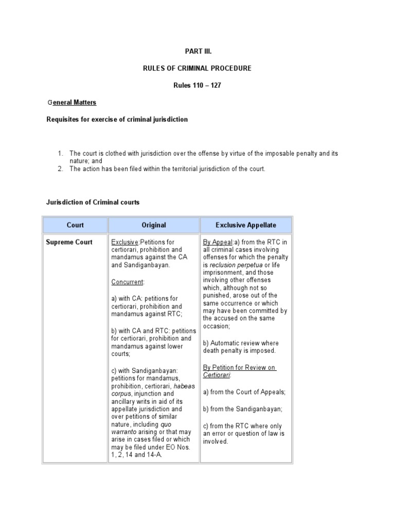Rules of Criminal Procedure Rules 110 - 127: Certiorari | PDF | Prosecutor | Certiorari