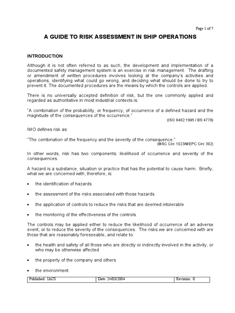 Guide To Risk Assessment in Ship Operations | PDF | Risk | Risk Management