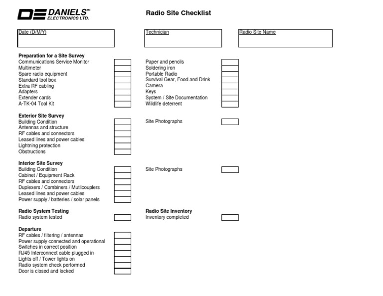 Radio Site Checklist | PDF | Electrical Connector | Electrical Engineering