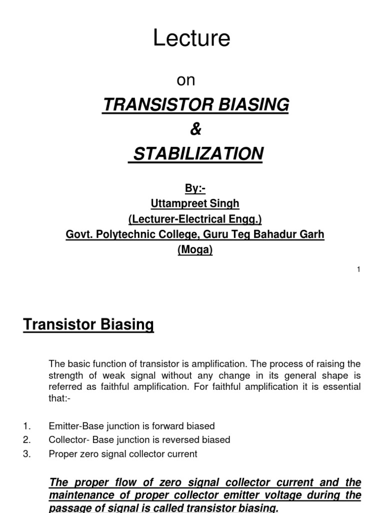 Transistor Biasing and Stabilisation | PDF | Amplifier | Transistor
