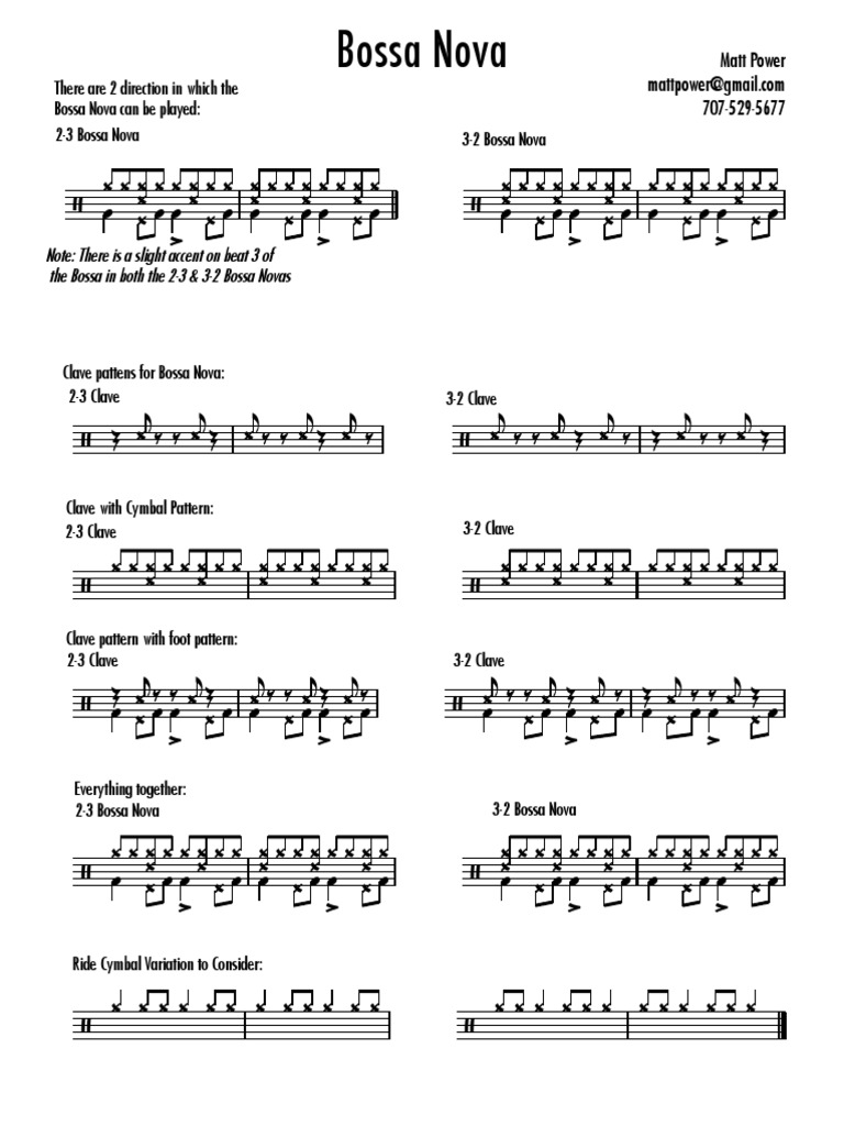 Bossa Nova Clave Patterns Guide | PDF | Sports & Recreation | Home & Garden