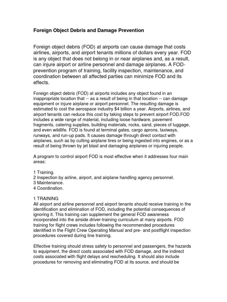 1998 Q1-Foreign Object Debris and Damage Prevention | PDF | Foreign ...