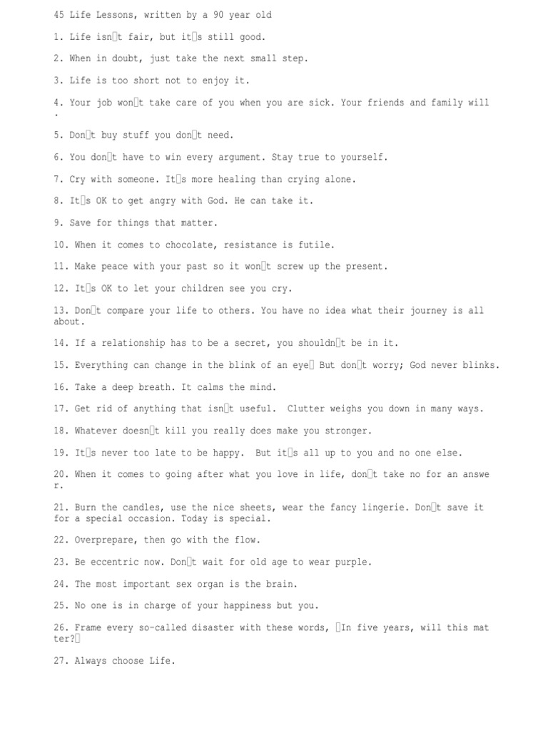 45 Life Lessons, Written by A 90 Year Old | PDF