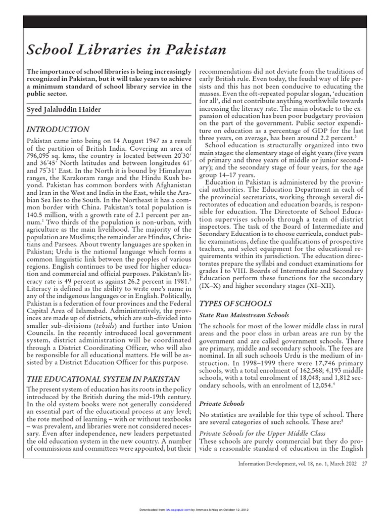 School Libraries in Pakistan | PDF | Librarian | Libraries