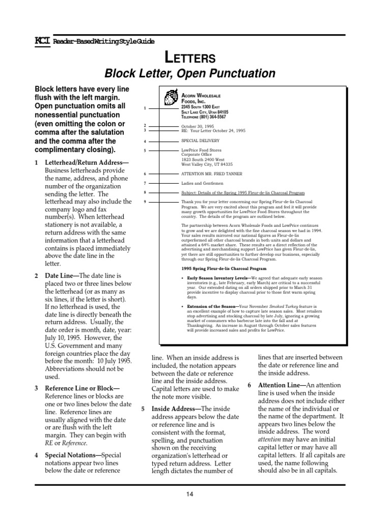 Block Letter Open Punctuation | Paragraph | Inventory