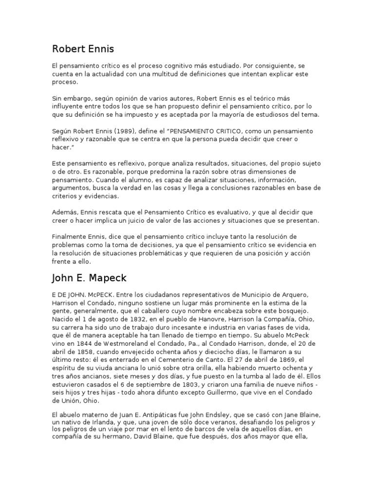 Robert Ennis y el Pensamiento Crítico | PDF | Pensamiento crítico ...