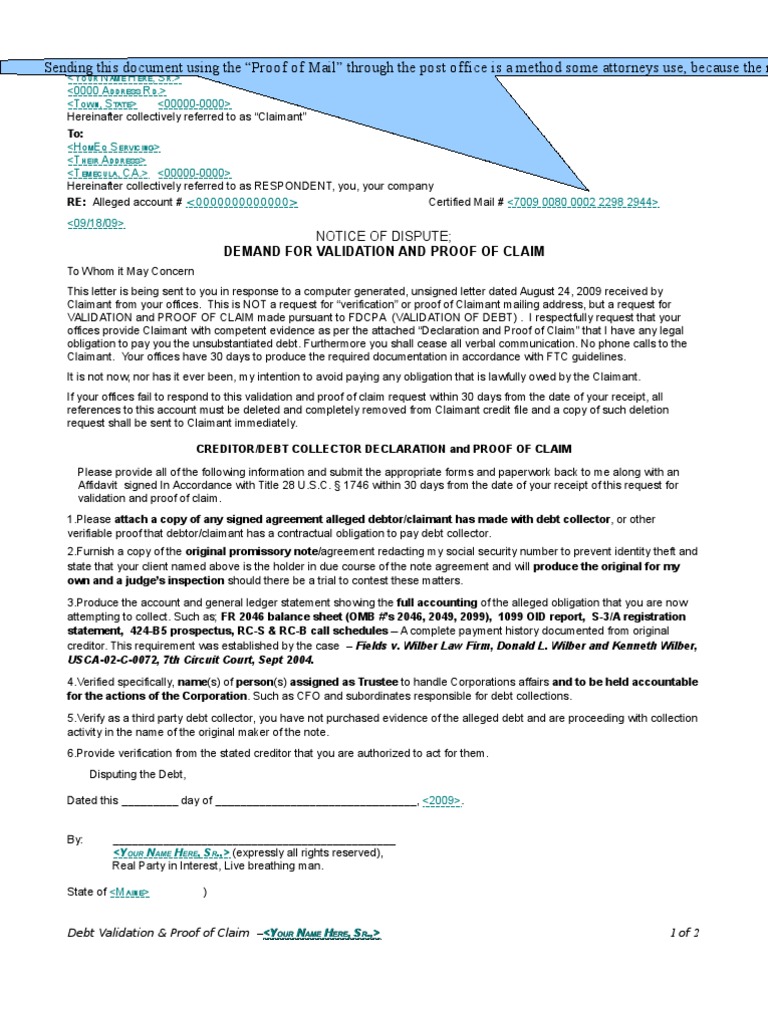Debt Validation & Proof of Claim II | PDF | Promissory Note | Private Law