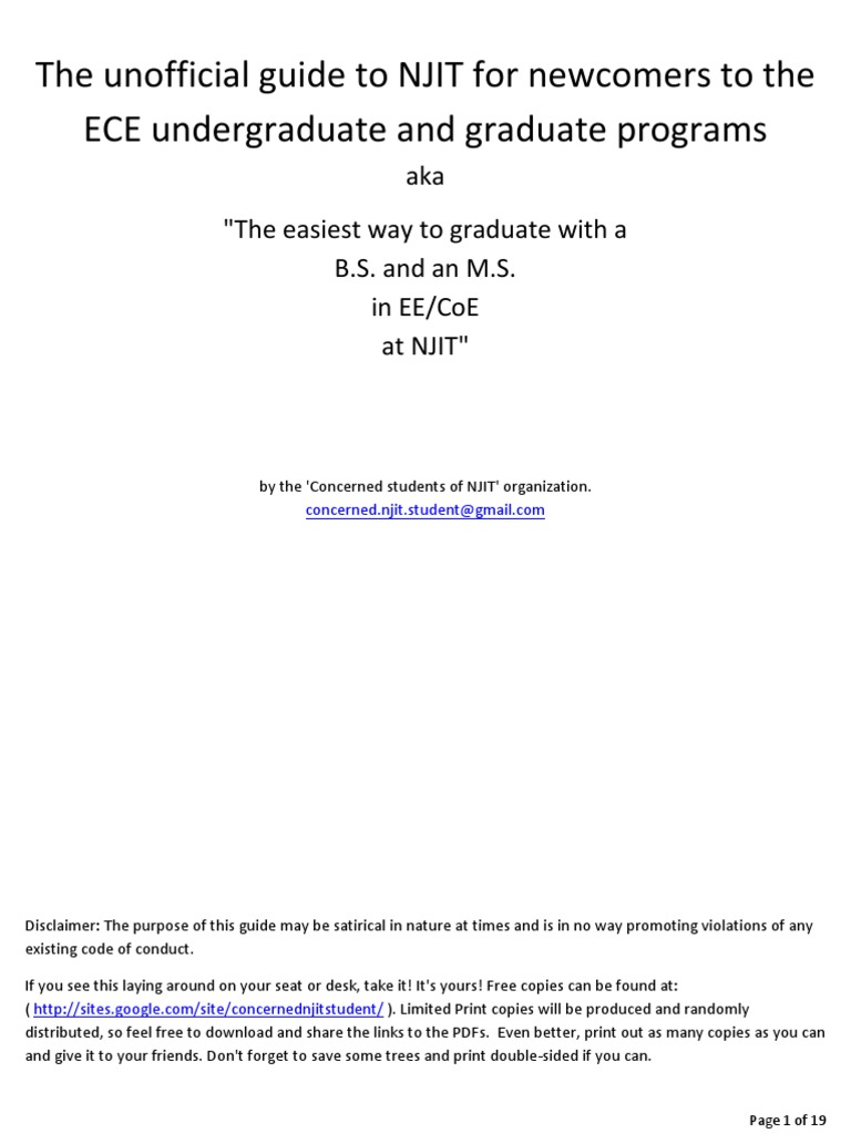 NJIT's Unofficial Guide To ECE For Newcomers v1 (For EEs and CoEs ...