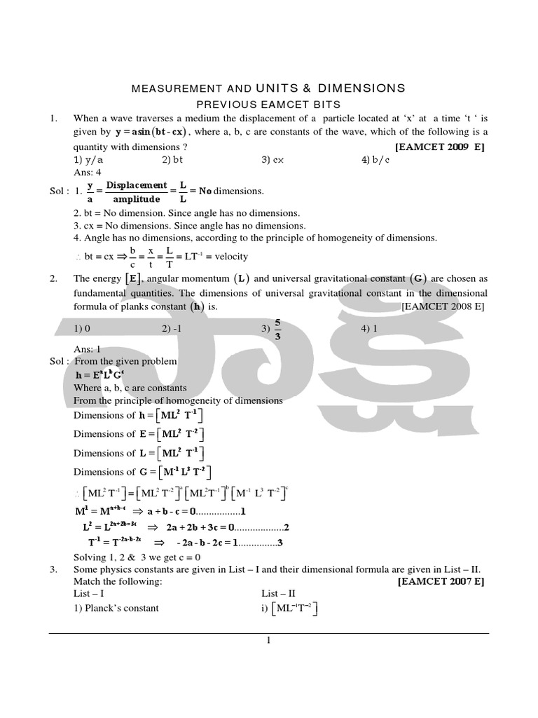 Eamcet PB Physics JR Inter Physics 01 01units and Dimensions | PDF ...