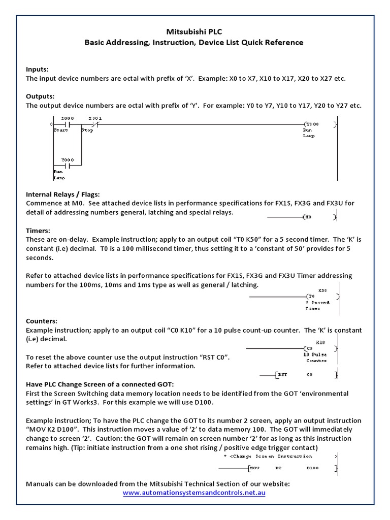 Mitsubishi PLC Addressing & Instructions | PDF