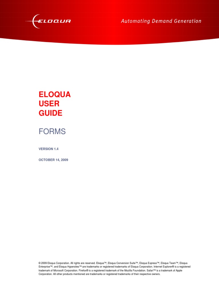 Eloqua User Guide - Creating and Using Forms | PDF | Page Layout | Email