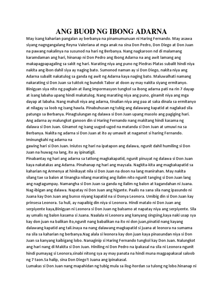 Ang Buod NG Ibong Adarna | PDF