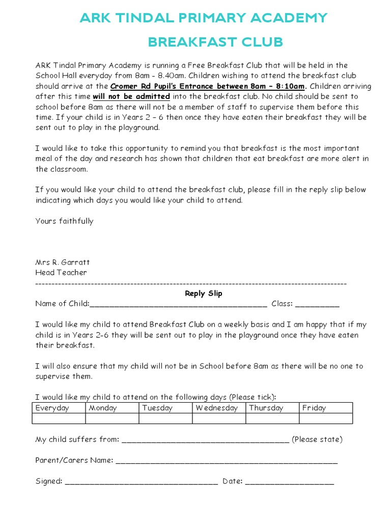 English Breakfast Club Letter | PDF