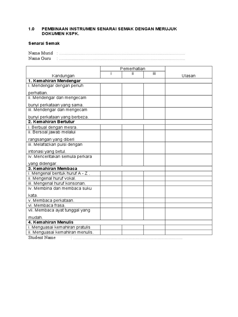 Senarai Semak Kemahiran Pembelajaran | PDF