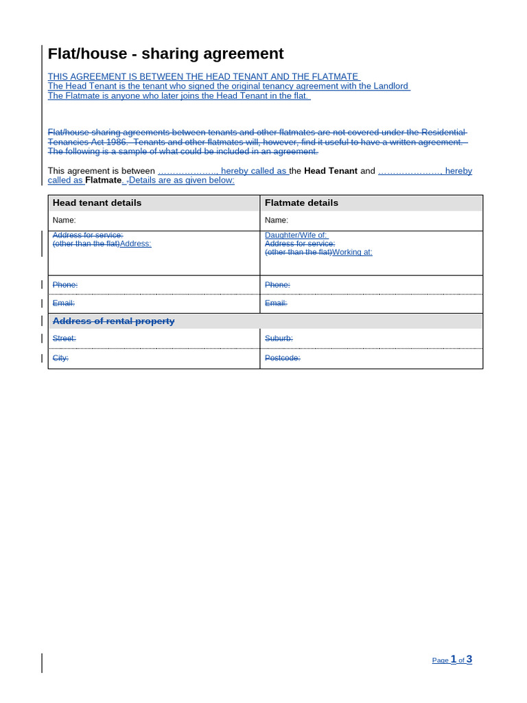 Head Tenant and Flatmate Agreement | PDF | Leasehold Estate | Landlord