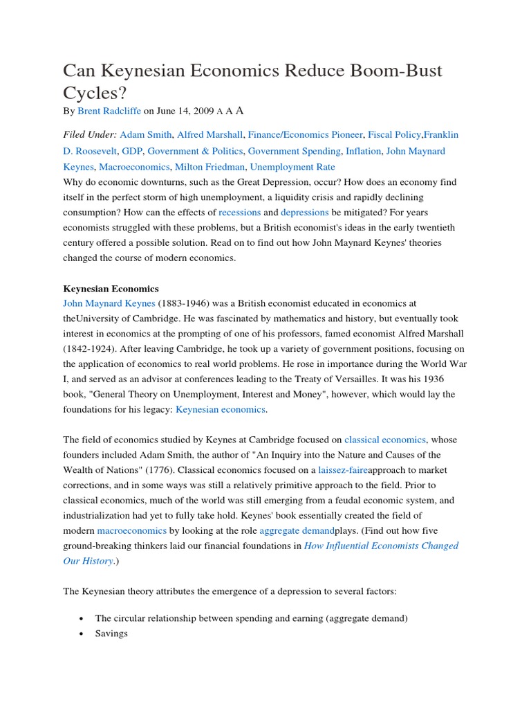 Keynesian Economics and Boom-Bust Cycles | PDF