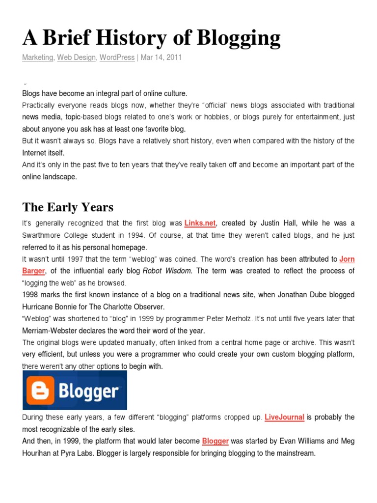 A Brief History of Blogging | PDF | Blog | Microblogging