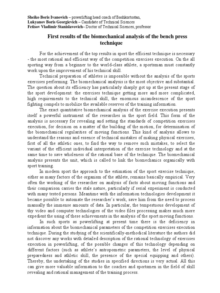 Boris Sheiko Bench Press Technique Article | PDF | Sports | Biomechanics