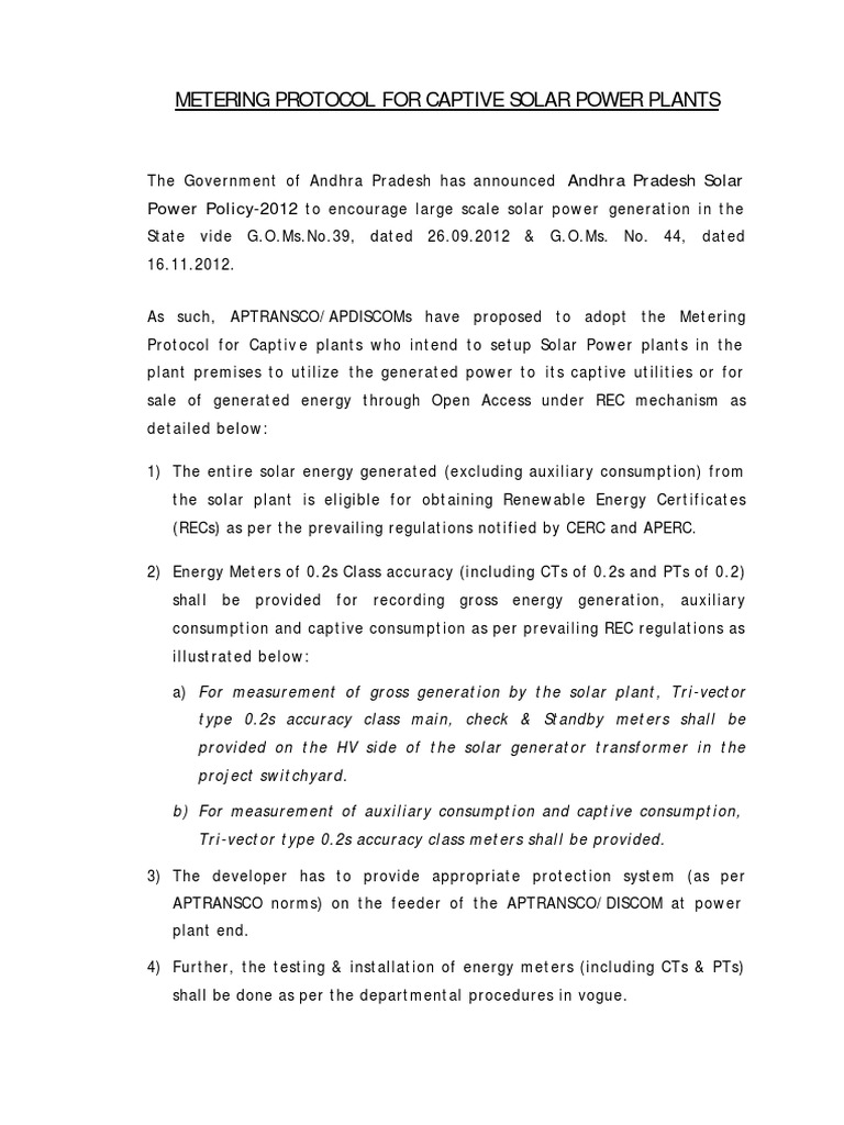 AP Transco Metering Protocol - Solar Plant | PDF | Electrical Grid ...
