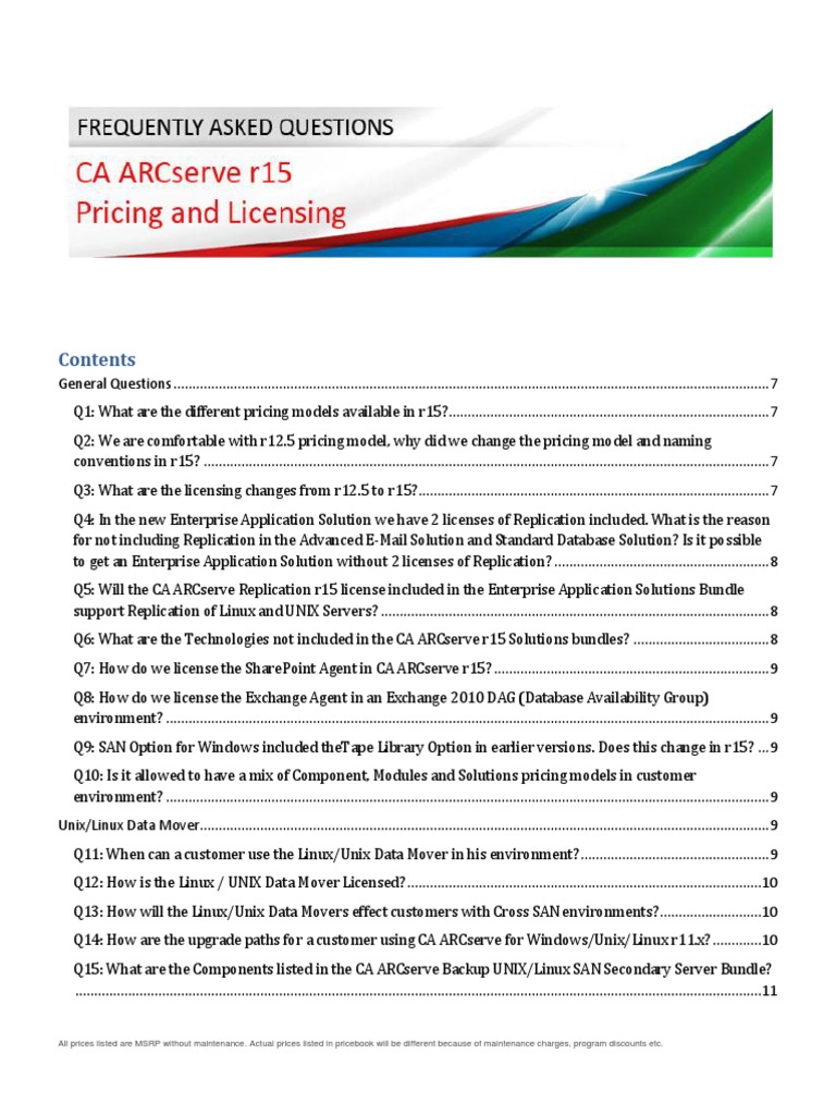 CA ARCserve Backup For Windows r15 Licensing and Pricing FAQs | PDF ...