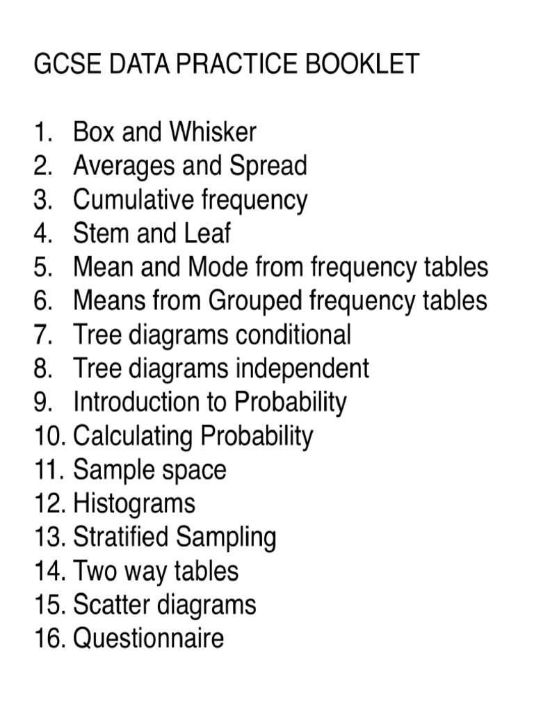 Gcse Data Work Book Compiled by MR Bradford | PDF | Quartile | Teaching ...