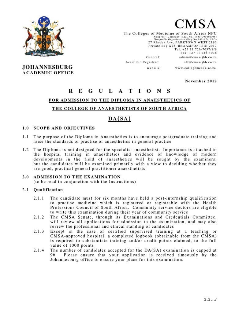 DA (SA) Regulations 18-12-2012 | PDF | Anesthesia | General Practitioner