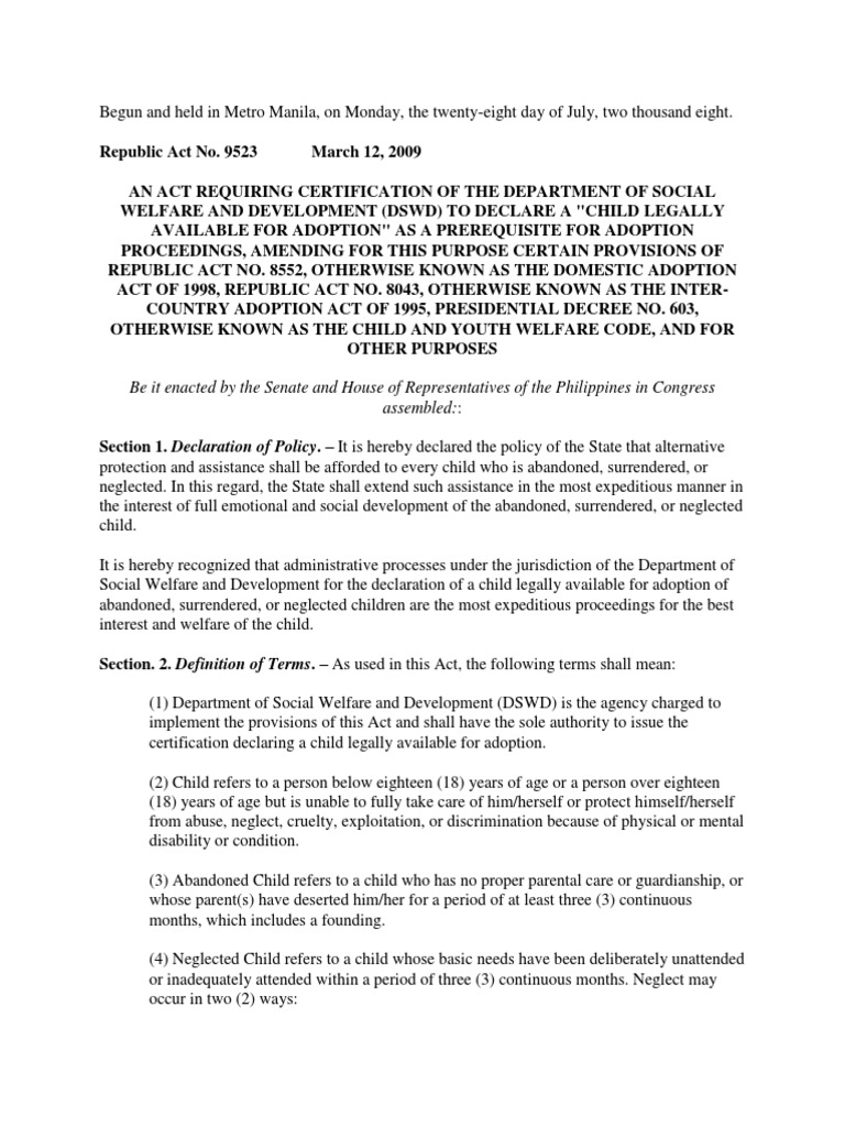 Ra 9523 | Download Free PDF | Adoption | Child Custody