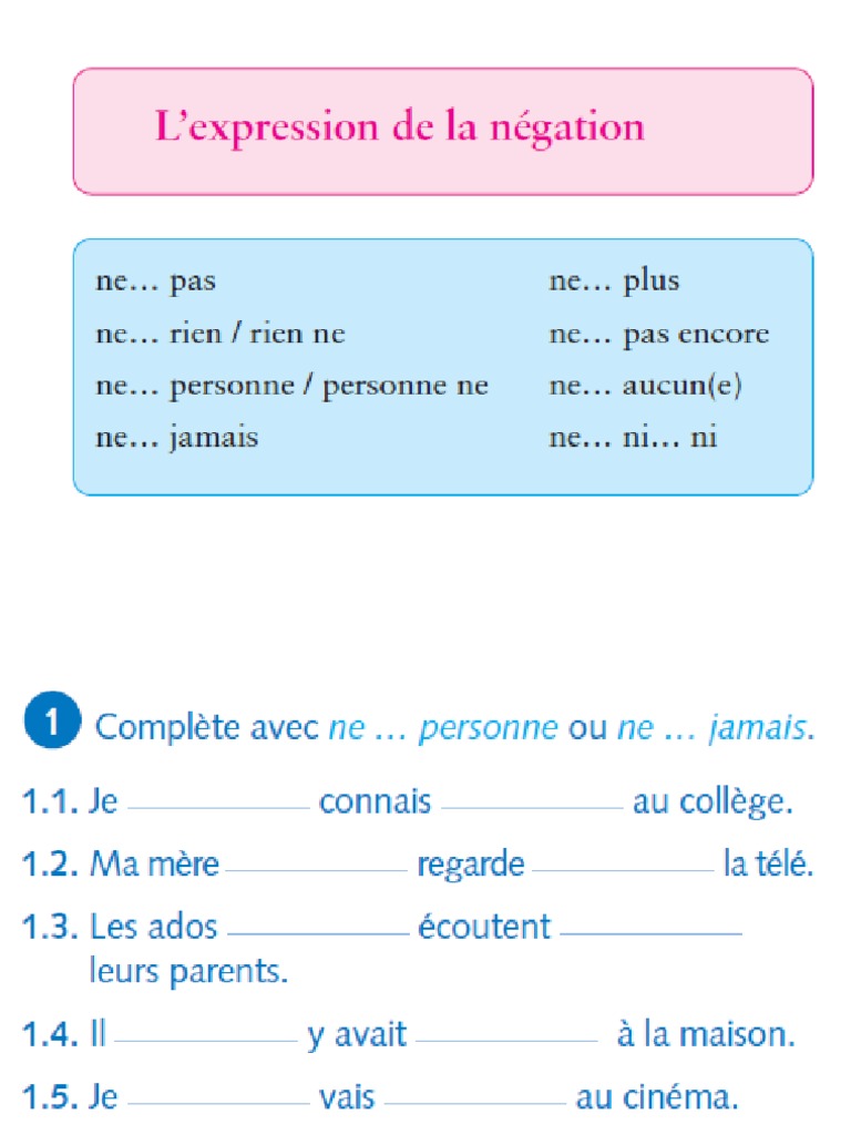 expression de la négation exercices | PDF