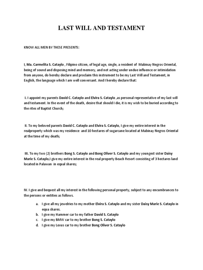 Last Will and Testament | PDF | Will And Testament | Wills And Trusts