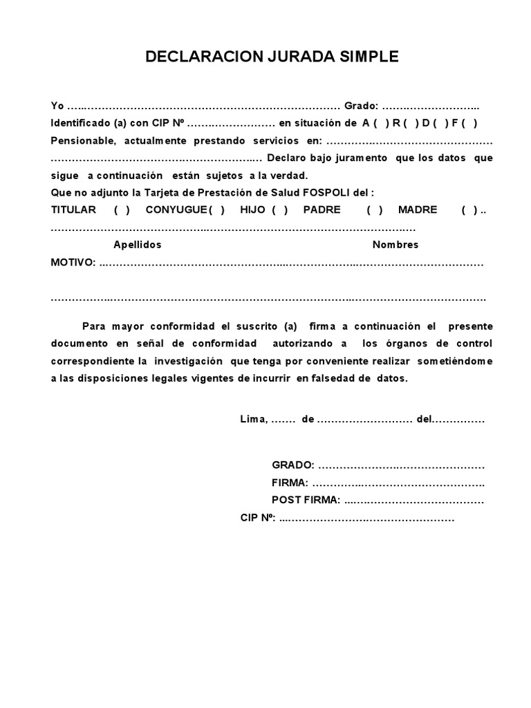 Declaracion Jurada Simple | PDF