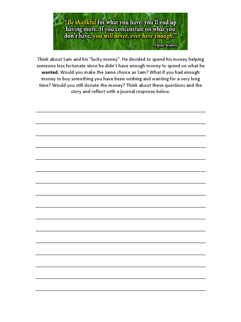 Sam's Choice: Lucky Money Reflection | PDF | Language Arts & Discipline