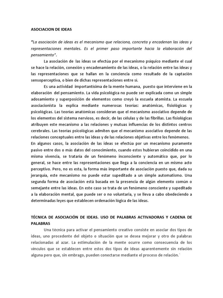 Asociacion de Ideas | PDF | Mente | Palabra