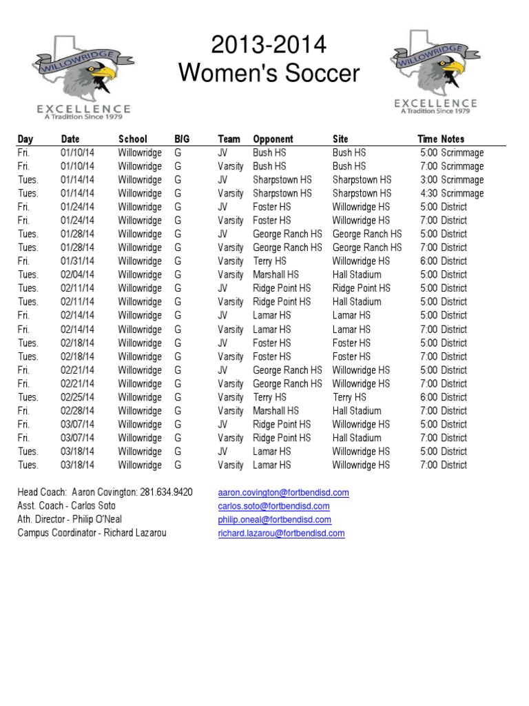Schedule Soccer Girls Whs 2014 | PDF | Sports & Recreation | Cooking ...