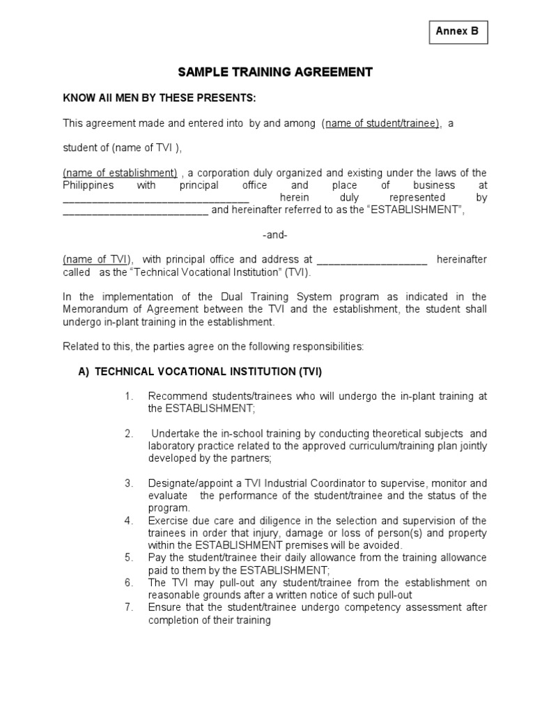 DTS Sample Training Agreement | PDF | Government Information | Justice