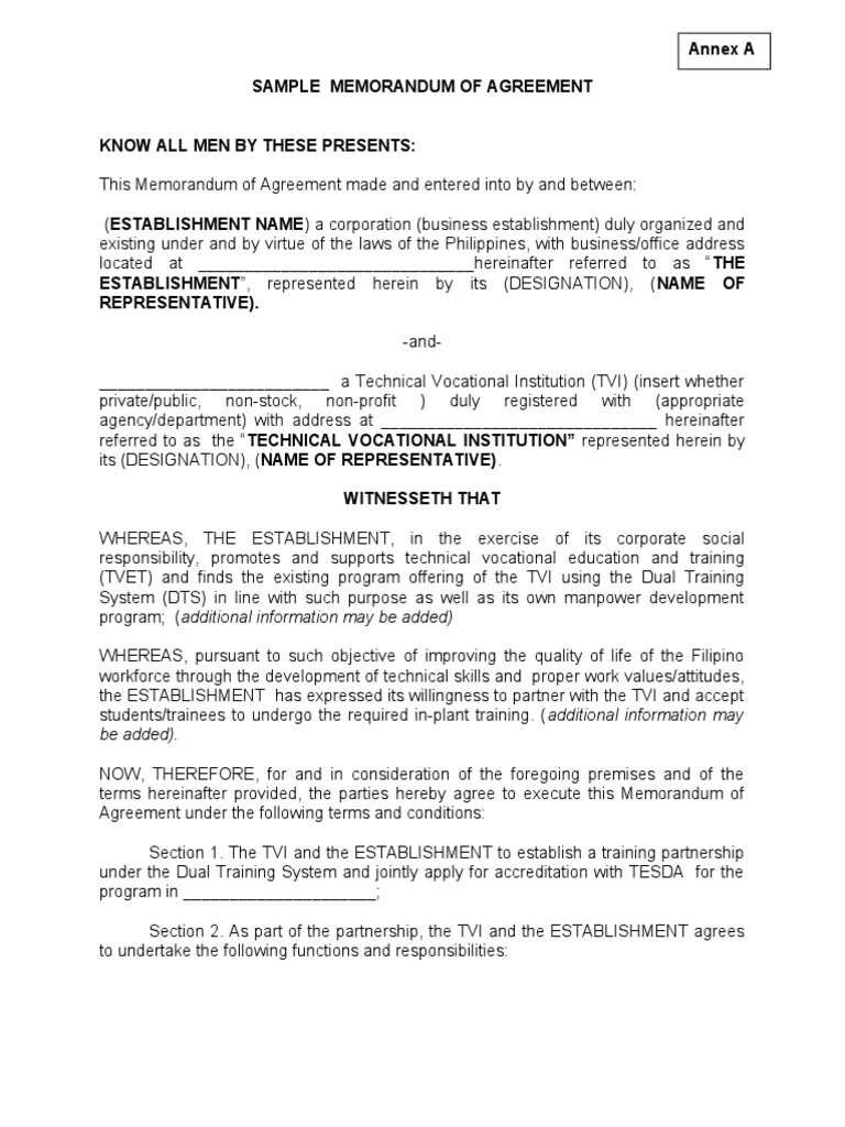 DTS Sample MOA Feb 12 2013 | PDF | Employment | Insurance