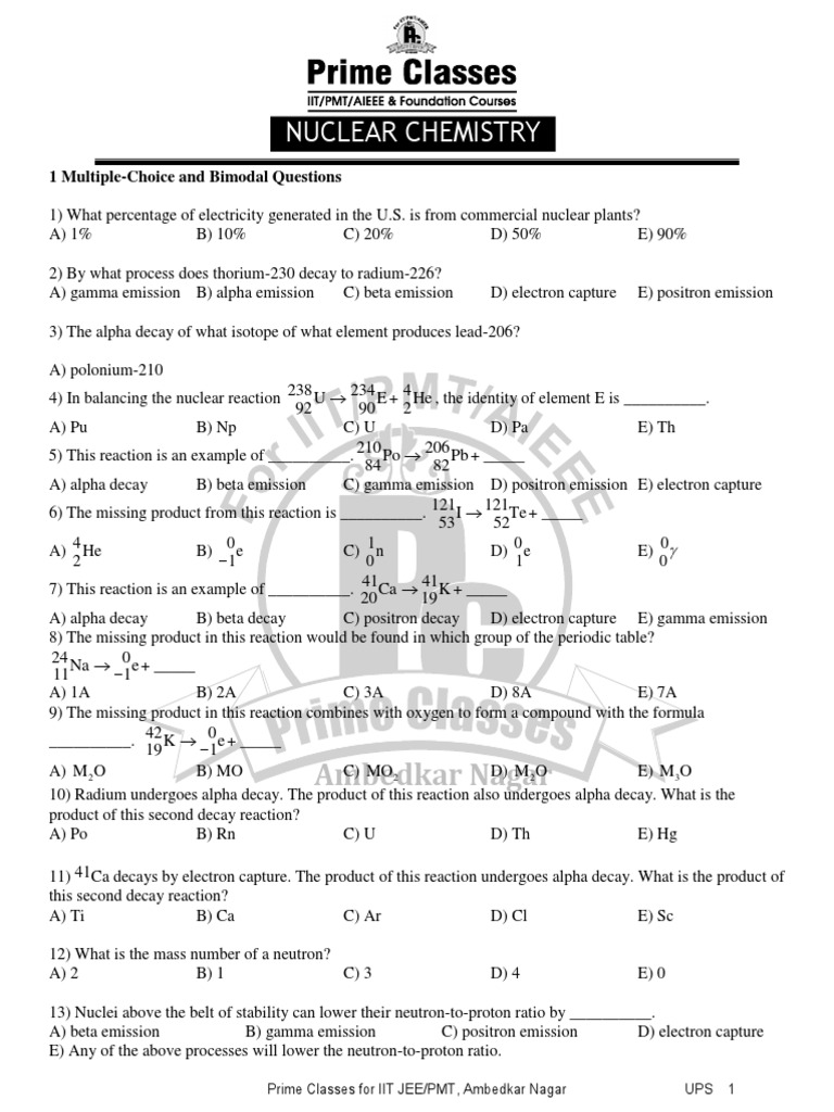 Understanding Nuclear Chemistry Through Multiple Choice Questions | PDF ...