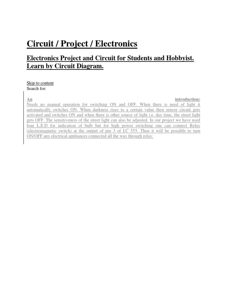 Circuit / Project / Electronics: Electronics Project and Circuit For ...