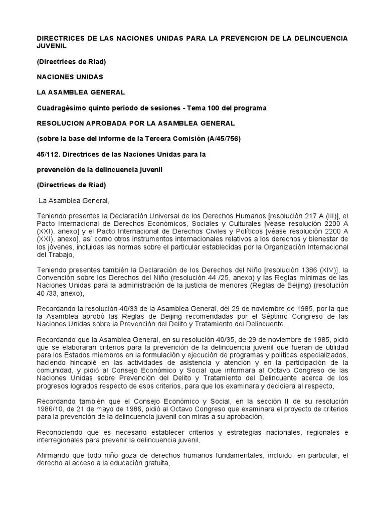 Directrices de Riad | PDF | Delito | Adopción