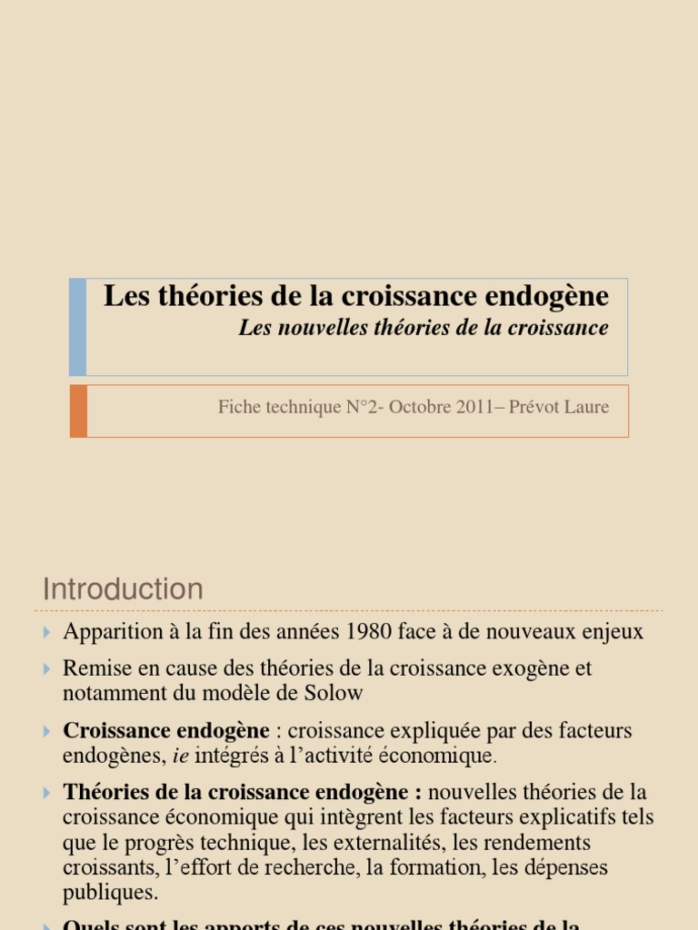 Théories de la Croissance Endogène | PDF | Capital humain | Croissance ...