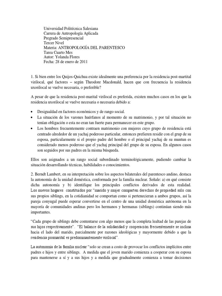 Factores de Residencia y Parentesco Andino | PDF | Familia | Parentesco