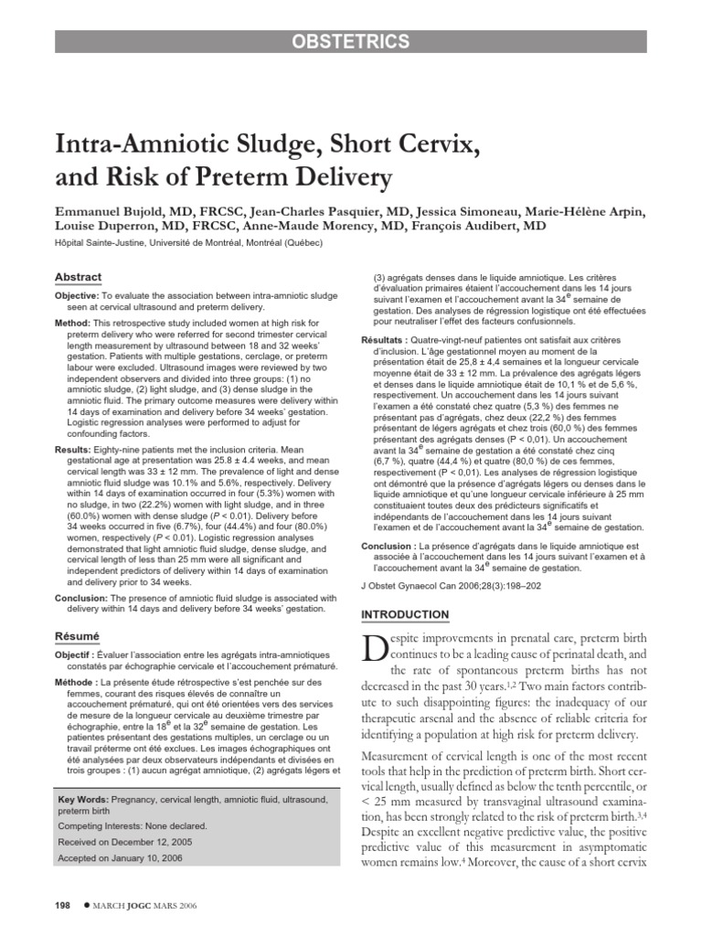 Intra-Amniotic Sludge and Preterm Delivery | PDF | Preterm Birth ...