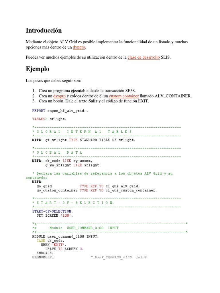 Implementación de ALV Grid en ABAP | PDF | Áreas de informática | Programación de computadoras
