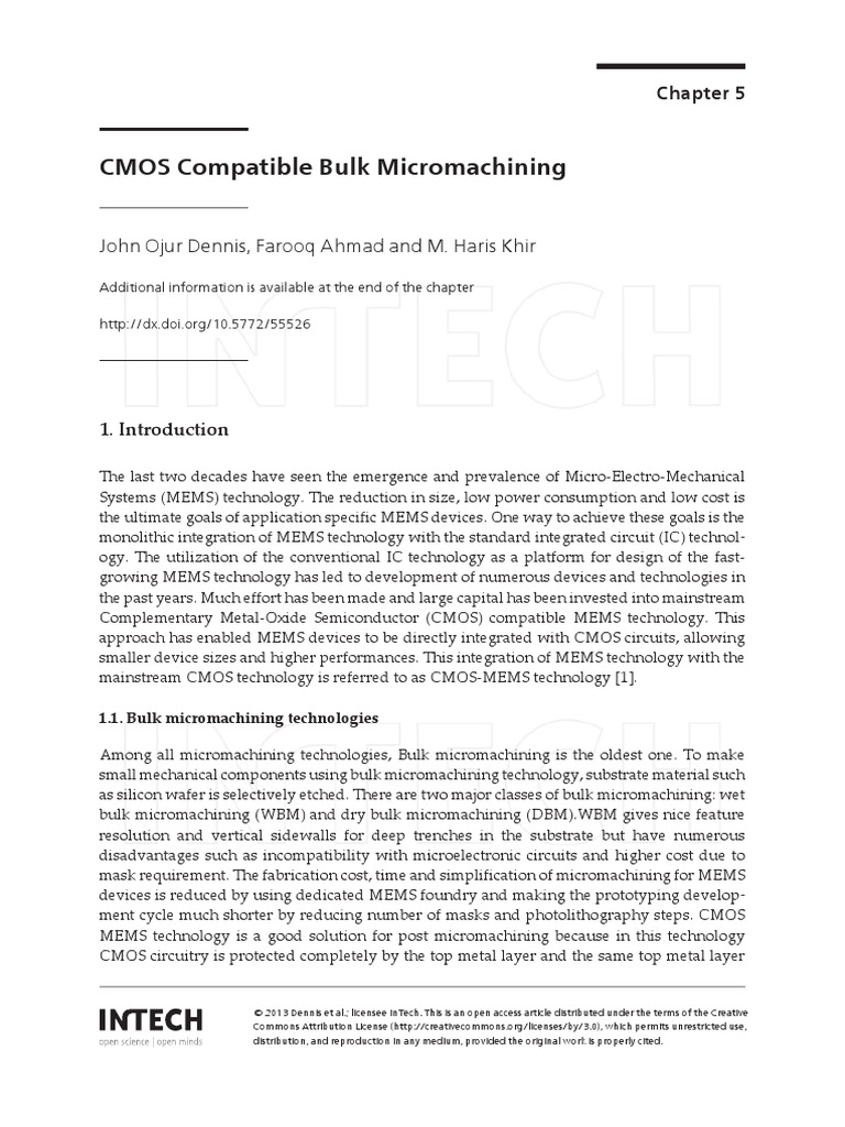 CMOS Compatible Bulk Micromachining: John Ojur Dennis, Farooq Ahmad and M. Haris Khir | PDF ...