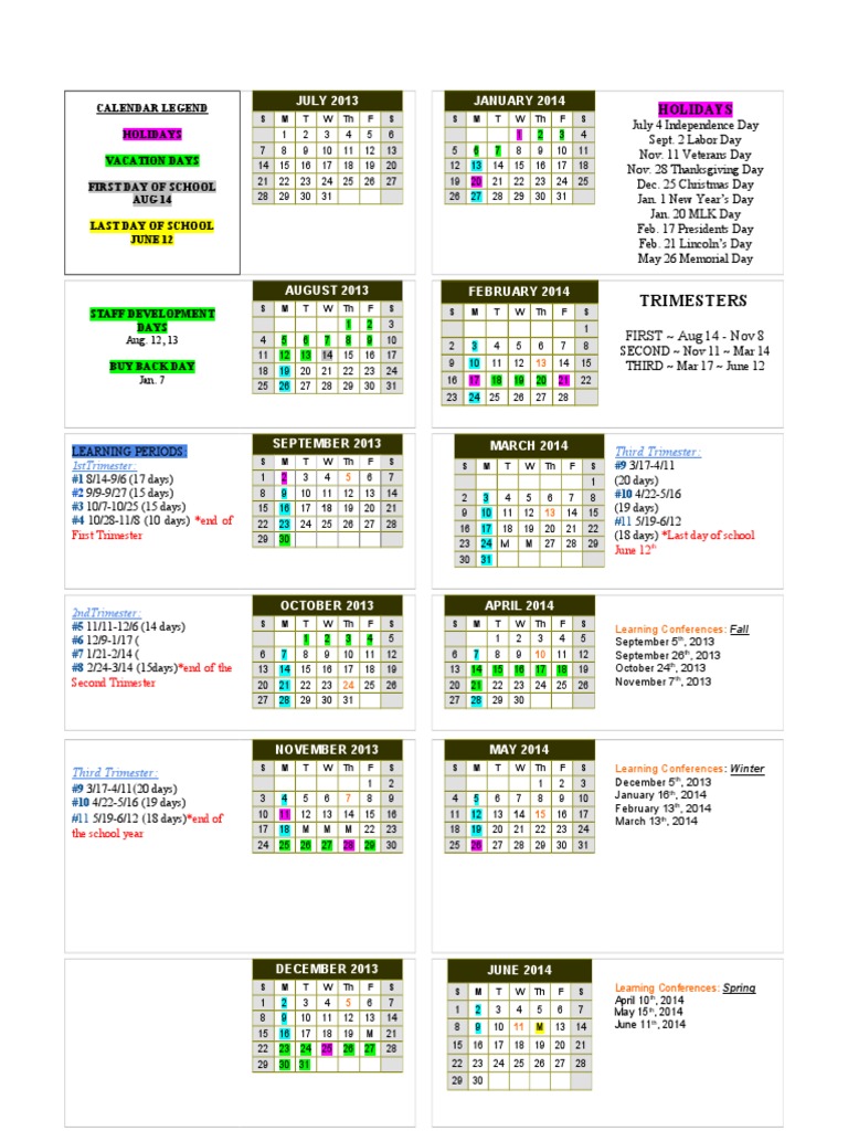 School Year Calendar 2013-2014 | PDF