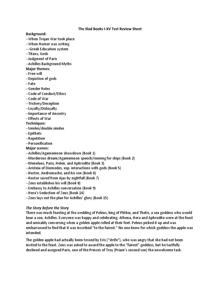 The Iliad Review Sheet | PDF | Paris (Mythology) | Helen Of Troy