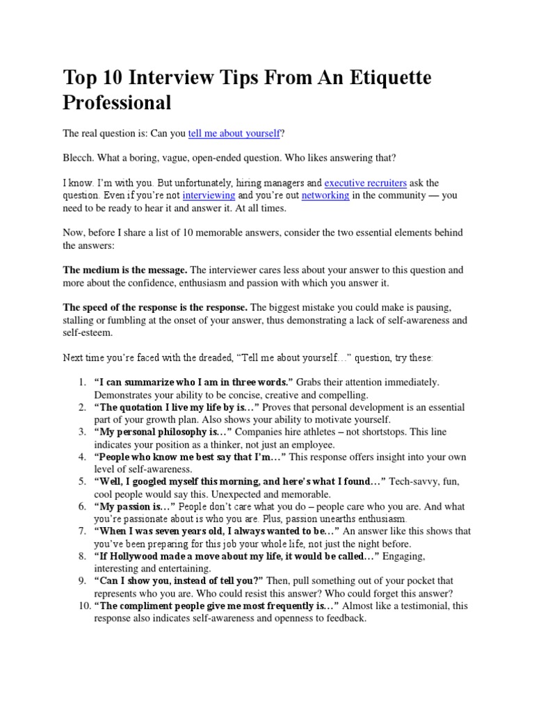 Top 10 Interview Tips From An Etiquette Professional | PDF | Job ...