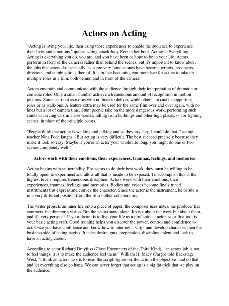 Actors On Acting | PDF